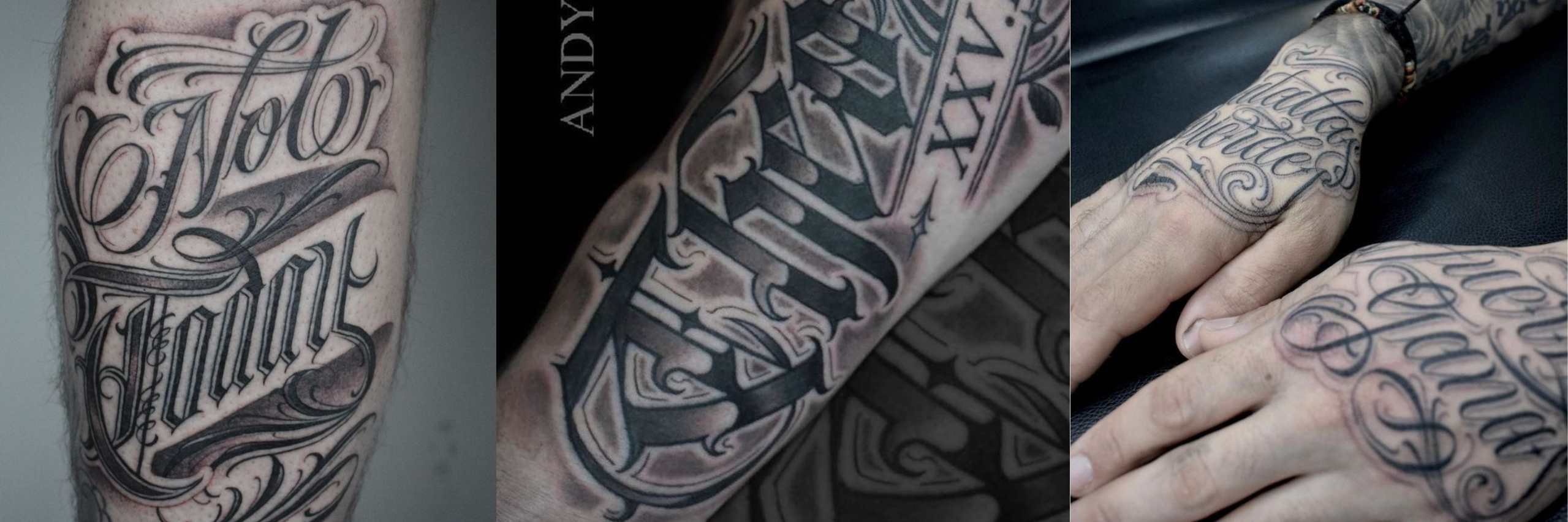 Grey Ink Script Tattoo